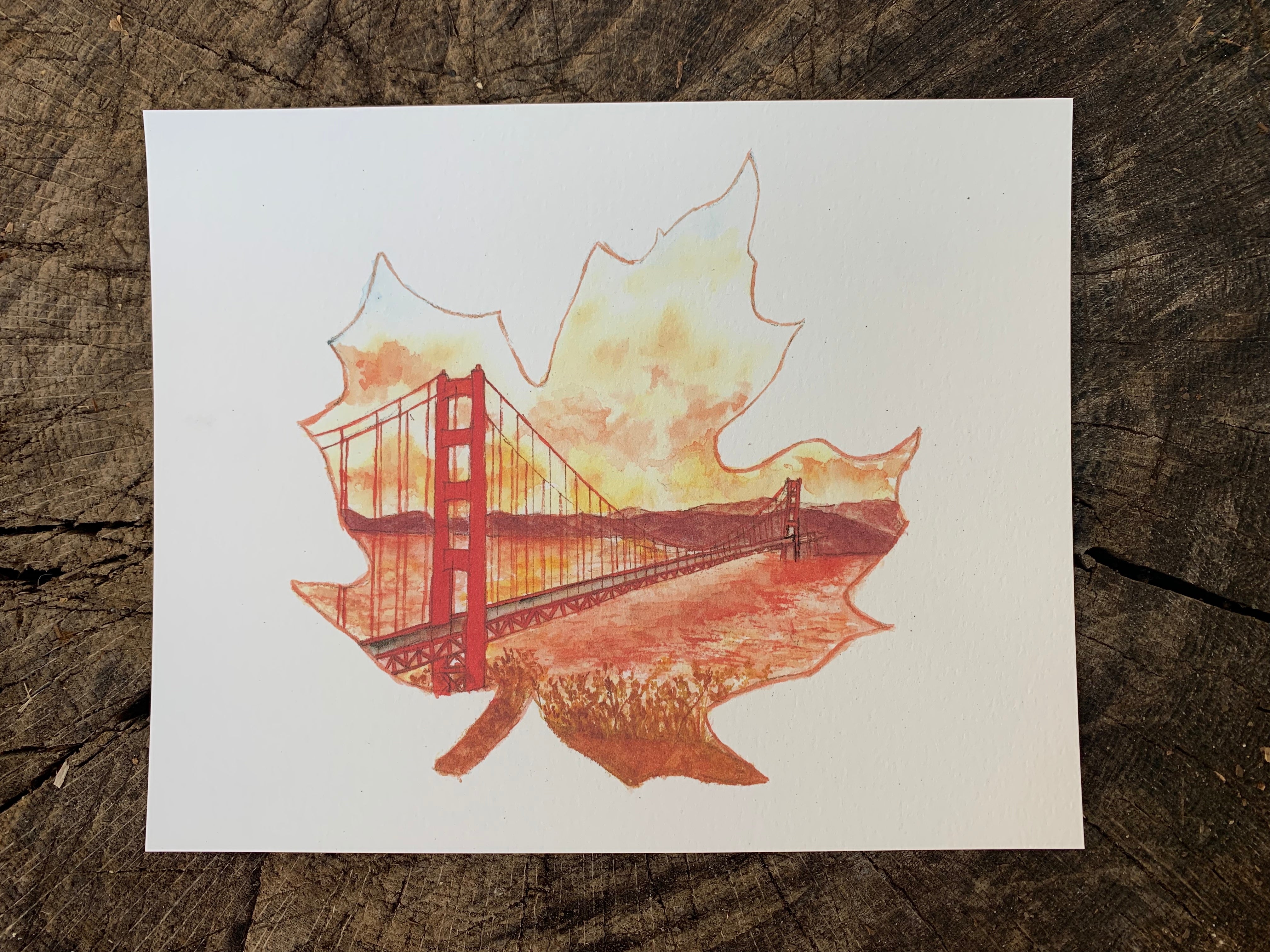 Golden Gate Bridge Leaf Print – Mere Jubilee Watercolor